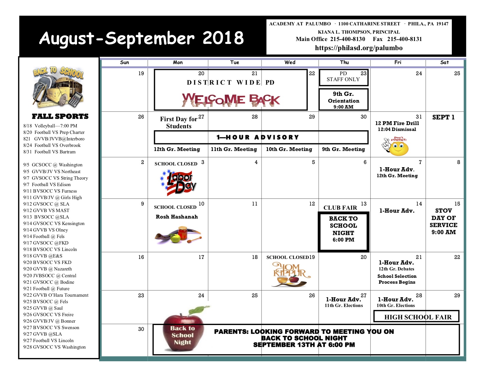 August-September 2018 Calendar - Academy At Palumbo