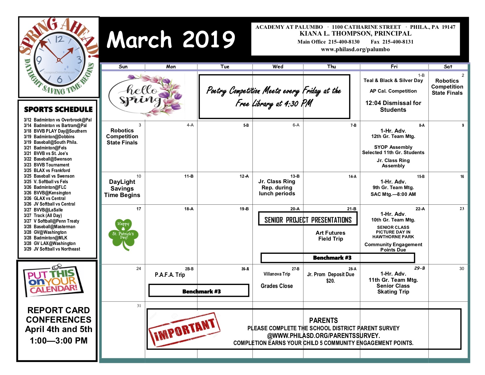 March 2019 Calendar - Academy At Palumbo